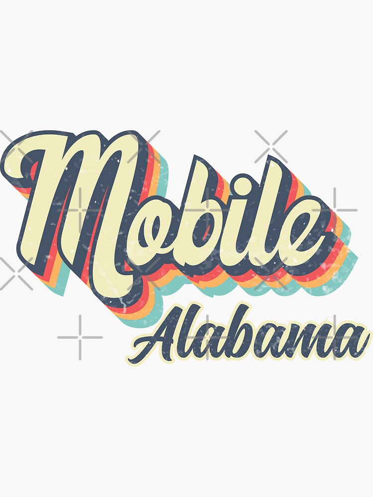 "Mobile City Alabama Retro Vintage 70s rainbow" Sticker for Sale by ...