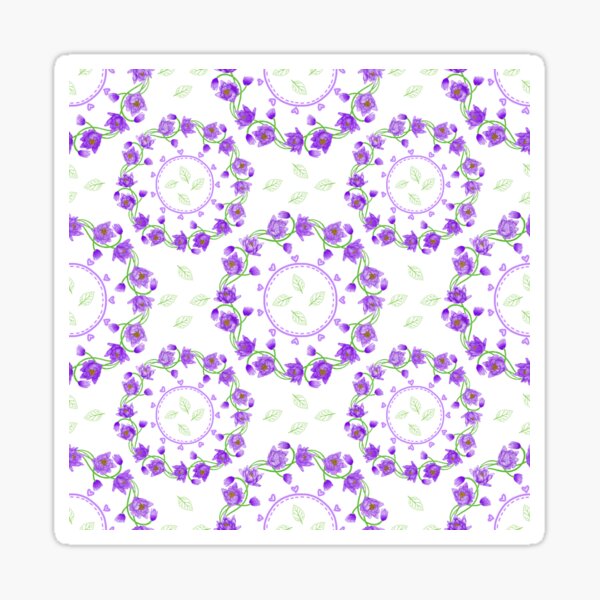 "Purple Vining Floral Design with Hearts and Leaves" Sticker for Sale ...
