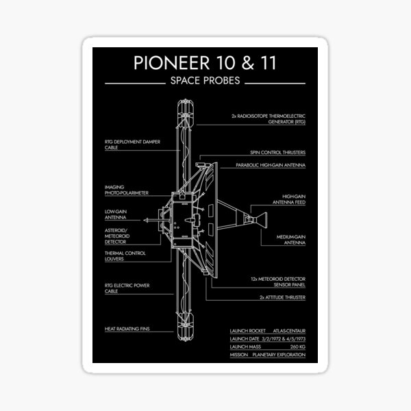 "Pioneer 10 & 11 Space Probes (White Stencil-No Background)" Sticker ...