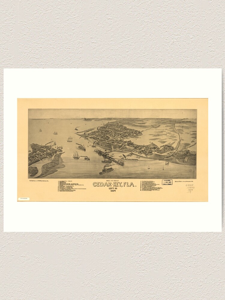 "Vintage Pictorial Map of Cedar Key FL (1884)" Art Print by ...