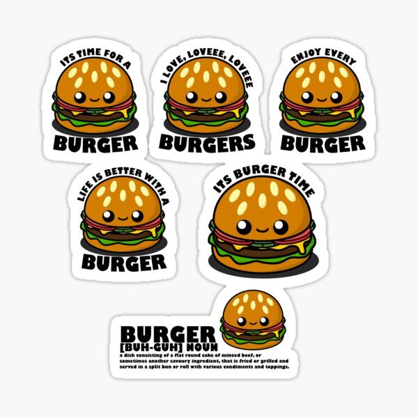 "Cute Cartoon Burger Sticker Pack|| Hamburger || Food Quotes" Sticker ...