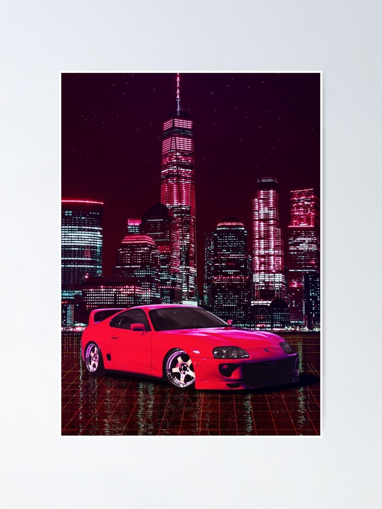 "Red Toyota Supra MK4 Neon City" Poster by nueman | Redbubble
