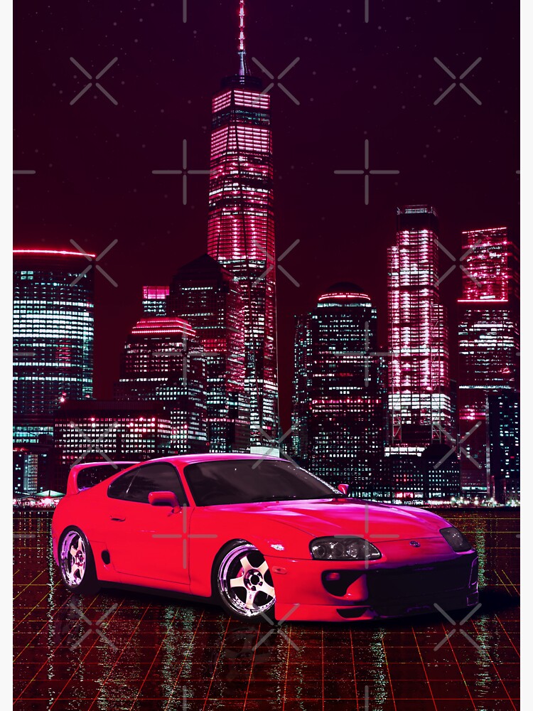 "Red Toyota Supra MK4 Neon City" Sticker for Sale by nueman | Redbubble