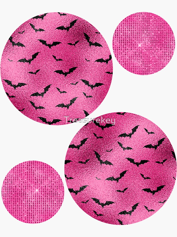 "Black Bats on Pink" Sticker by Treasurekey | Redbubble