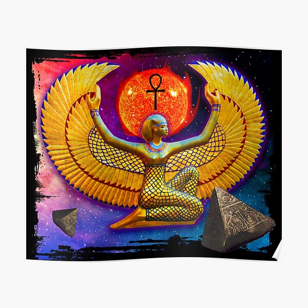 "Egyptian Goddess of Isis in Gold with Pyramids" Poster for Sale by ...