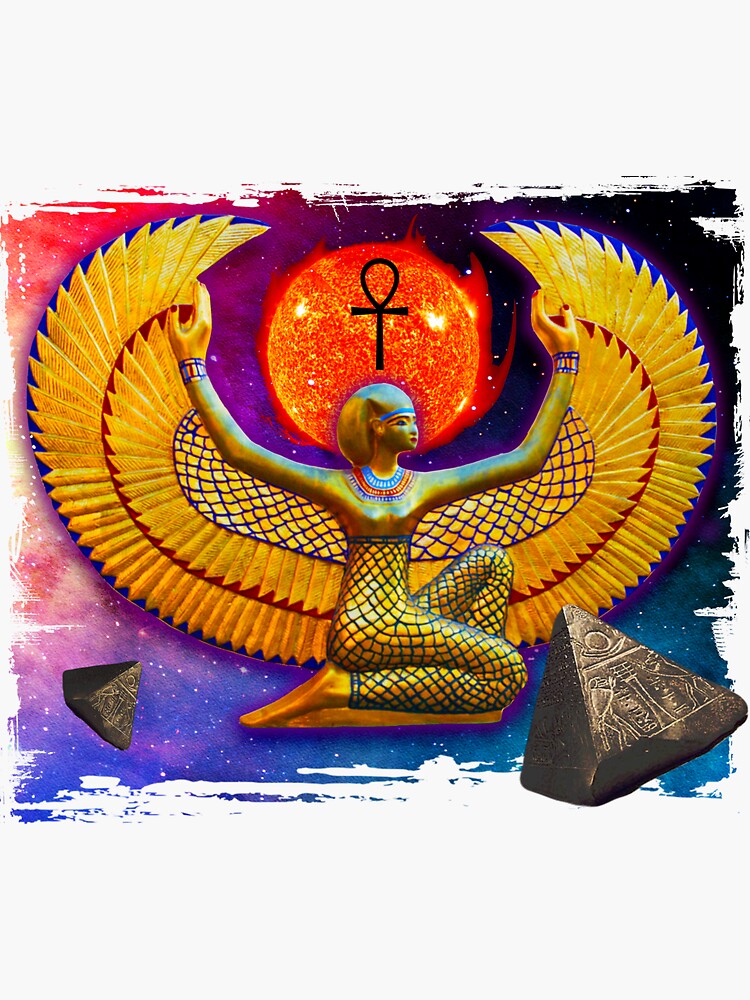 "Egyptian Goddess of Isis in Gold with Pyramids" Sticker by ...