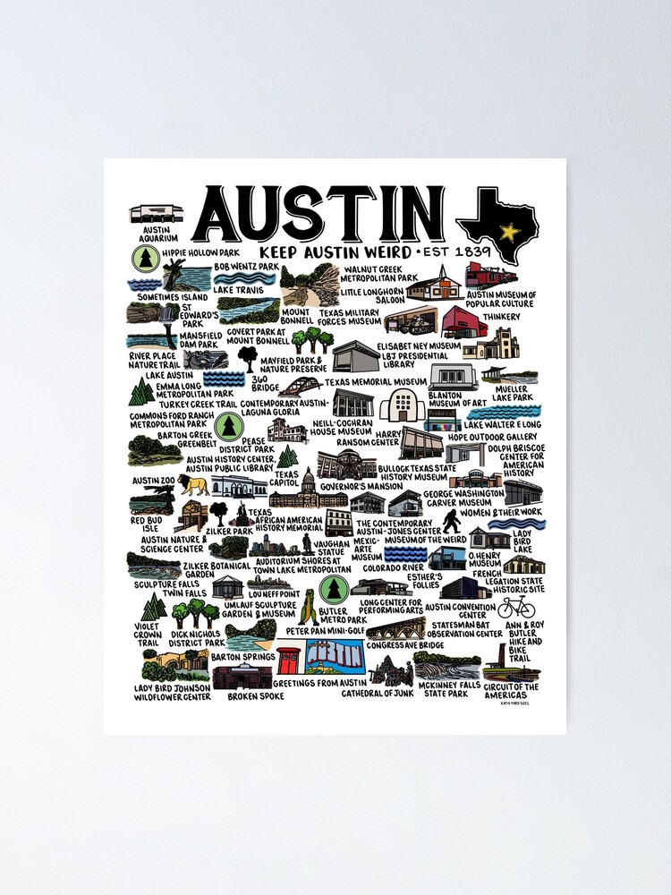 "Austin Texas Map " Poster by fiberandgloss | Redbubble