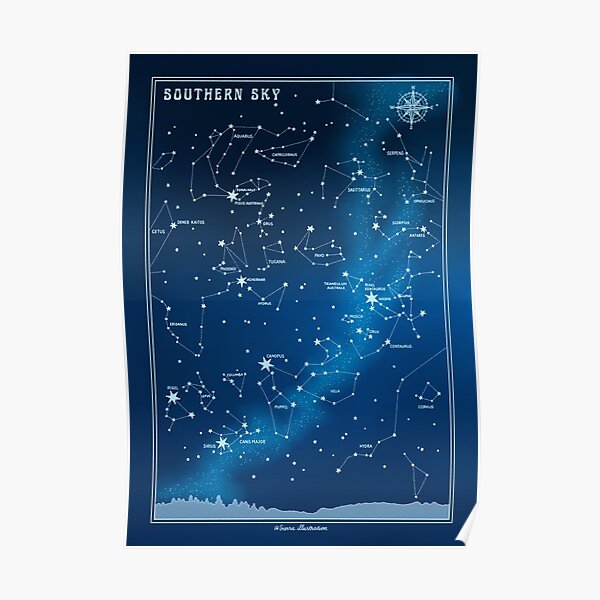 "Southern Hemisphere Stars Map" Poster for Sale by sierratruong | Redbubble