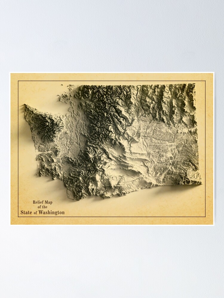 "Washington State Relief Map 3D digitally-rendered" Poster by ...