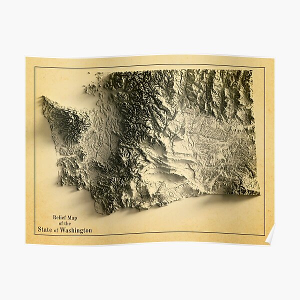 "Washington State Relief Map 3D digitally-rendered" Poster by ...