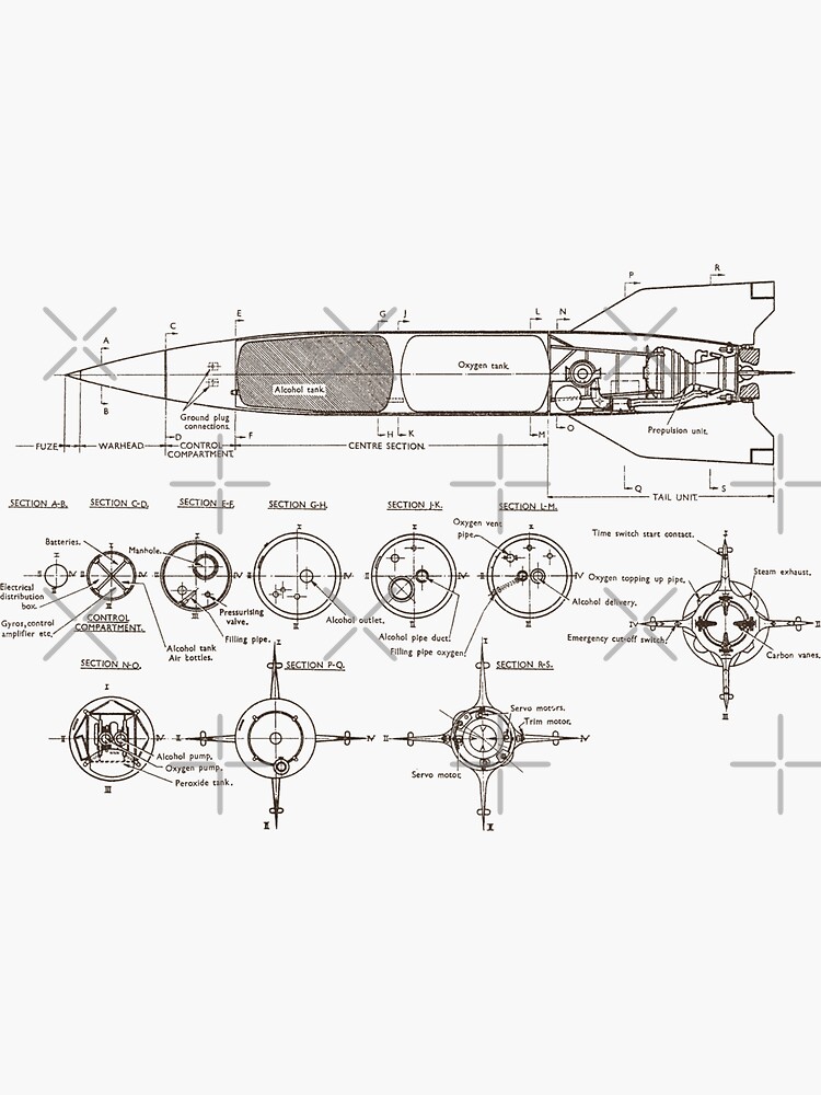 "V2 Rocket | V-2 Rocket Blueprint" Sticker for Sale by brooklyntowner ...