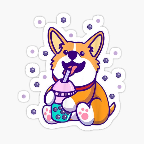 " Corgi Drinking Bubble Boba Milk" Sticker for Sale by arlene779 ...