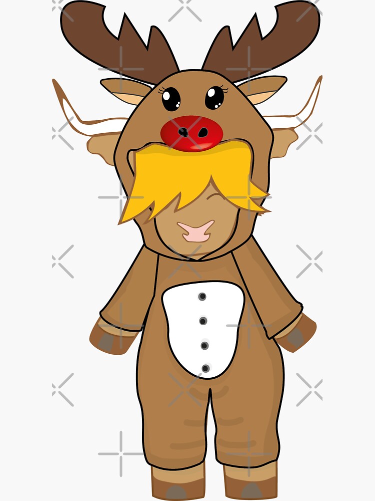 "Cute highland cow christmas reindeer rudolph" Sticker for Sale by ...