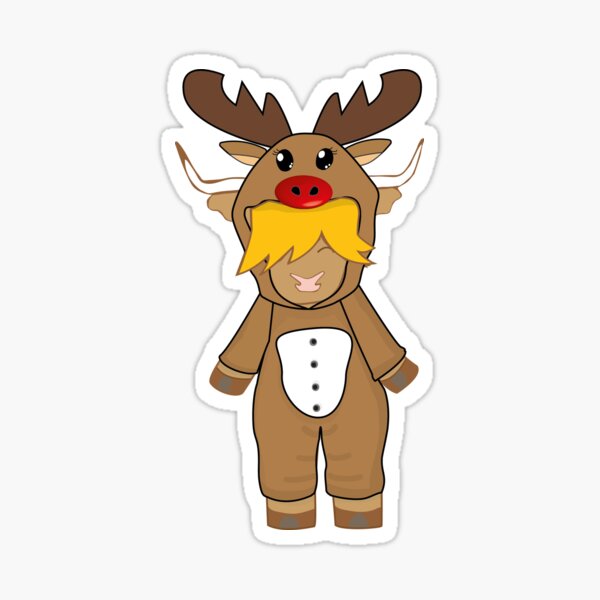 "Cute highland cow christmas reindeer rudolph" Sticker for Sale by ...