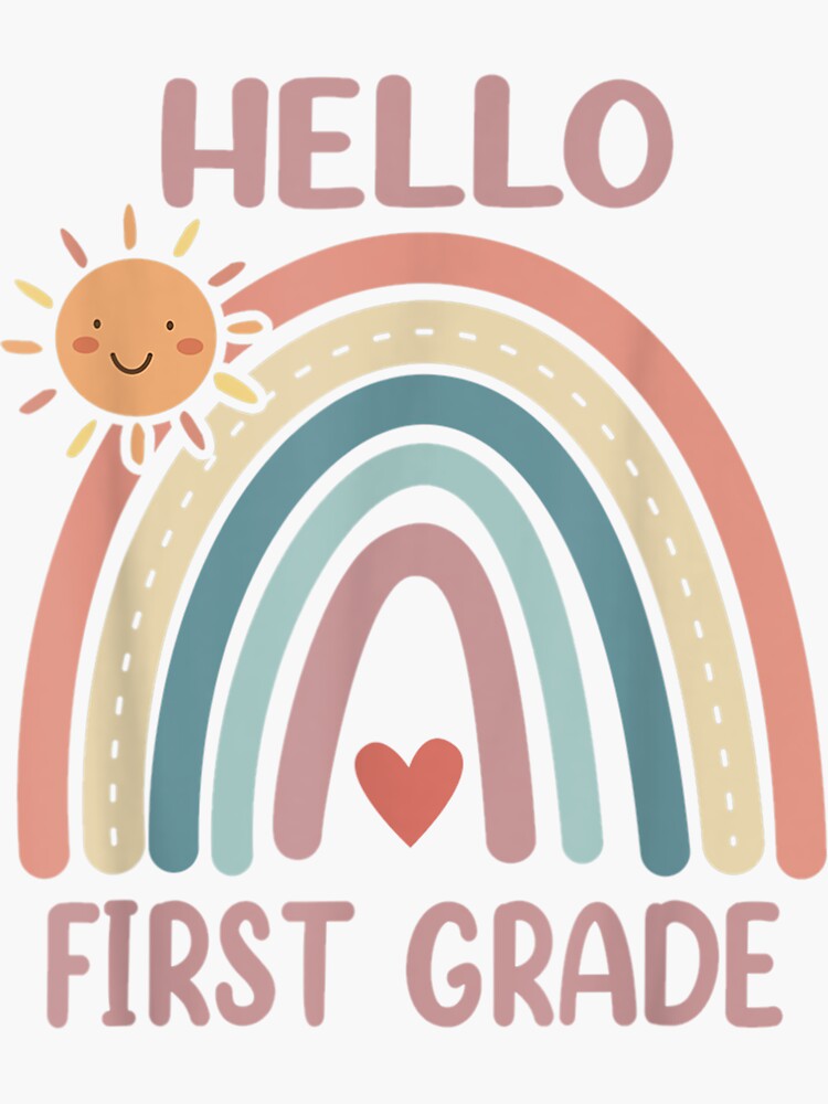 " Boho Rainbow Heart Teachers Women Hello First Grade" Sticker for Sale ...