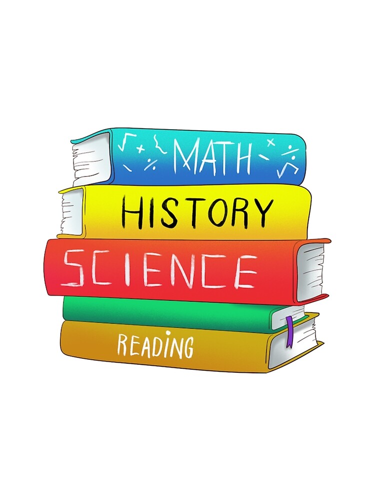 "Math , History , Science , Reading , colorful books" Poster for Sale ...