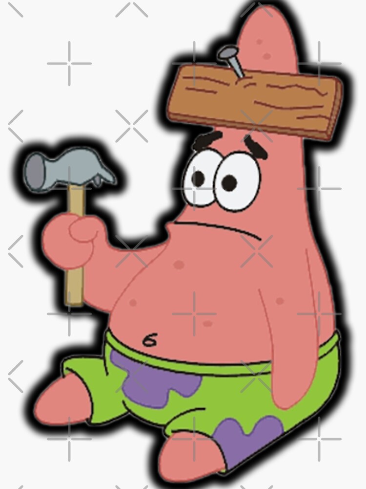 "Patrick with a board on his head meme" Sticker for Sale by ...