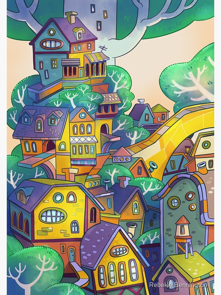 "Tree Top Town" Poster for Sale by rebekieb | Redbubble