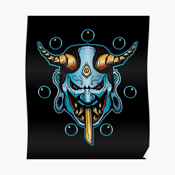 "Hannya - Blue Demon Mask" Poster for Sale by JayRoseberry | Redbubble