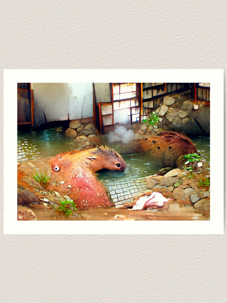 "capybara taking a bath at onsen" Art Print for Sale by Estudiobakugo ...