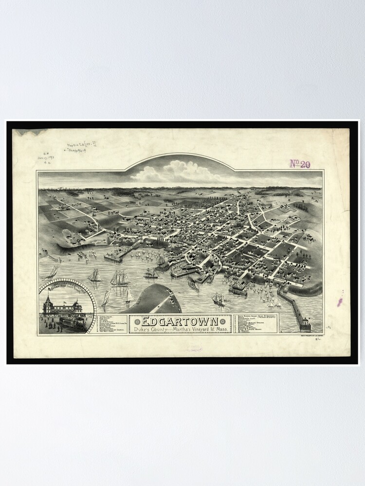 "Vintage Pictorial Map of Edgartown MA (1886)" Poster for Sale by ...