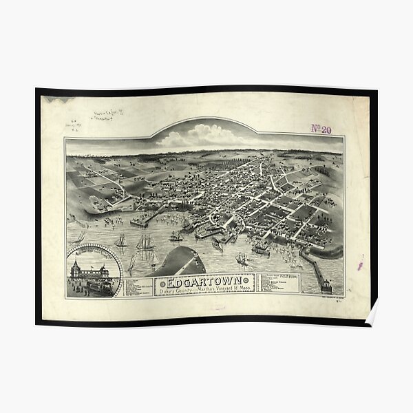 "Vintage Pictorial Map of Edgartown MA (1886)" Poster for Sale by ...