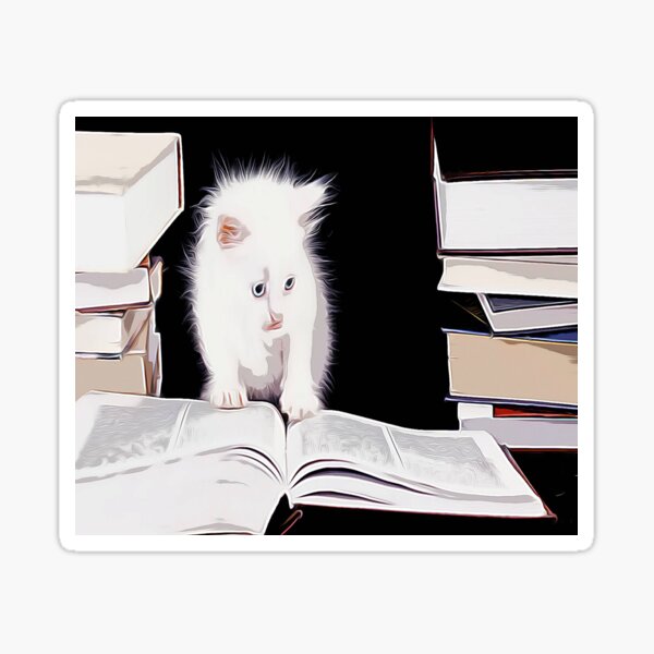 "Cute cat reading books" Sticker by Tishal | Redbubble