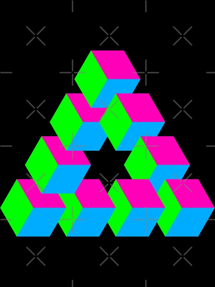 "NEON PENROSE TRIANGLE Optical Illusion Best Cool UV Pink Green Blue ...