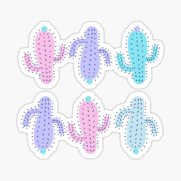 "6 Pack Pastel Dancing Cactus Blue Pink Purple" Sticker for Sale by ...