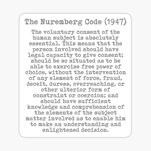 " The Nuremberg Code (1947)" Sticker for Sale by TinaGraphics | Redbubble