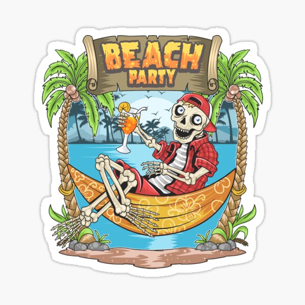 "Skull beach party" Sticker by Artstockings | Redbubble