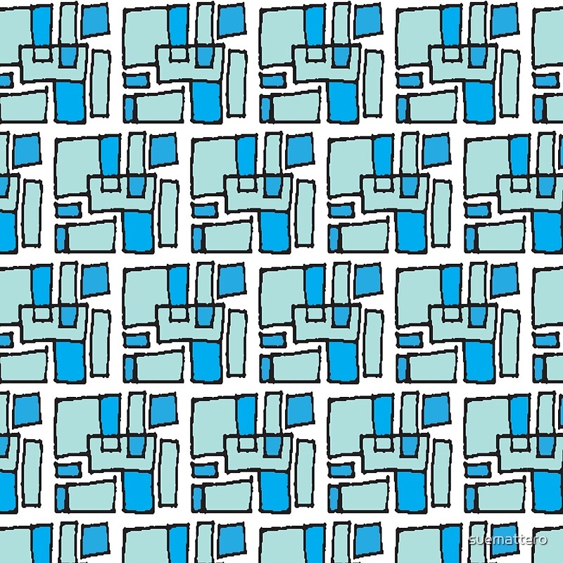 "Turquoise and Blue Square Pattern" by suemattero | Redbubble