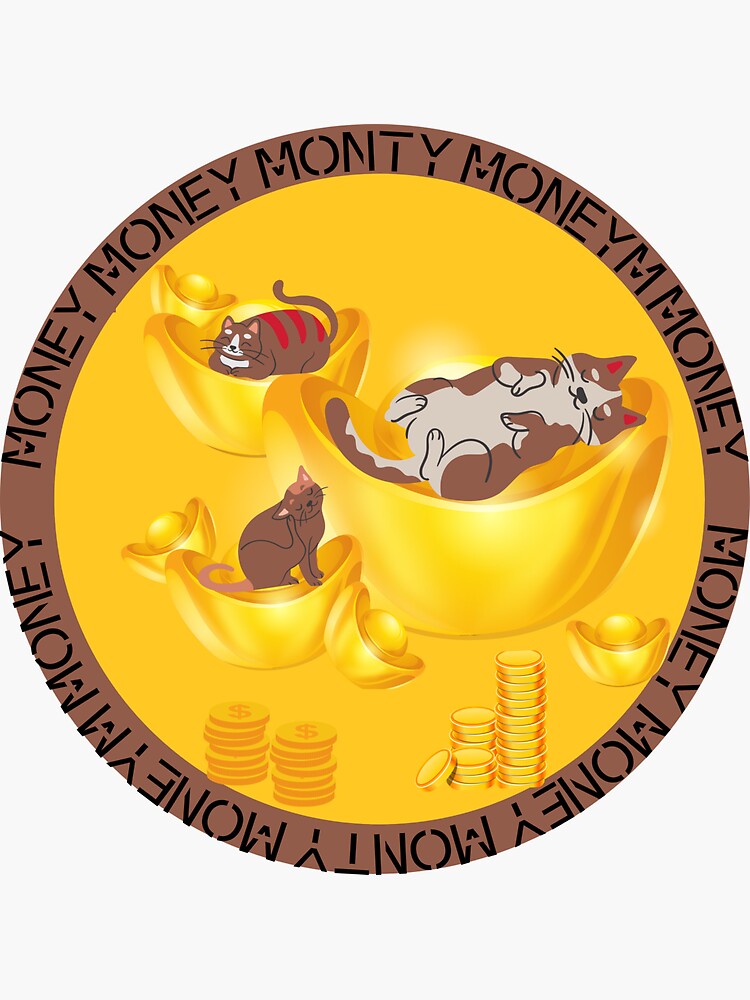 "Cute cat on gold ingot" Sticker for Sale by galactic8877 | Redbubble