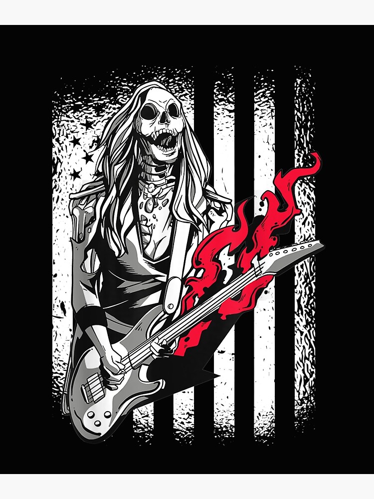 "Zombie Rocker Old Lady USA Flag 4th Of July For Guitarists" Art Print ...