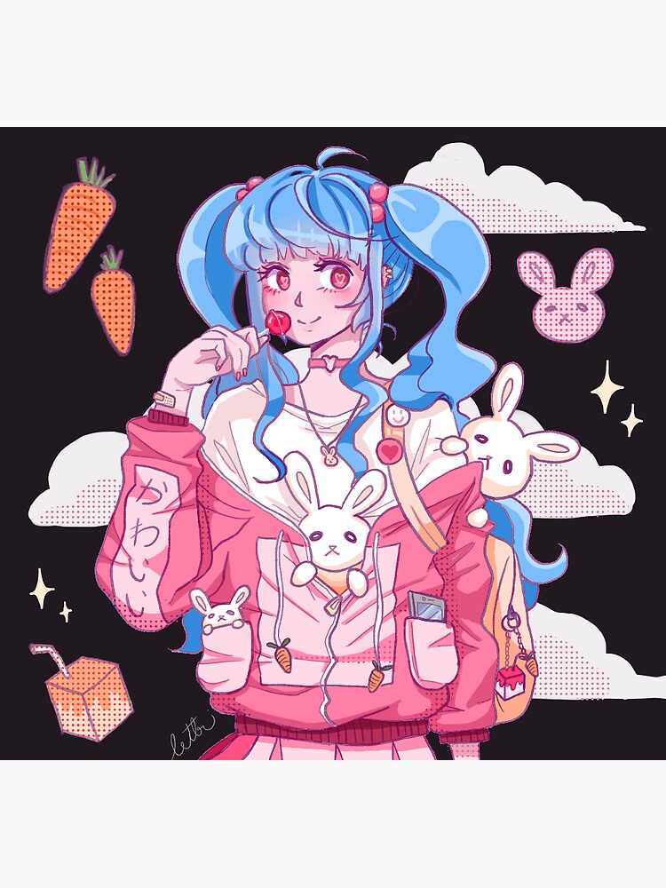 "Cute pink bunny anime girl " Sticker by letbri | Redbubble