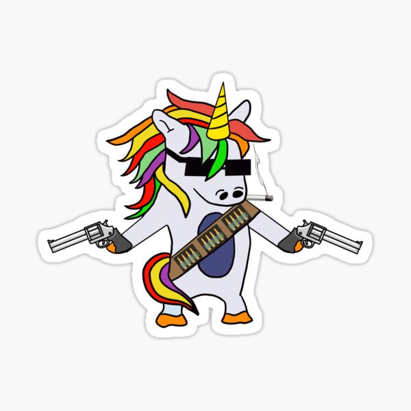 "Crazy Unicorn With Guns Design" Sticker for Sale by RajaBhati01 | Redbubble