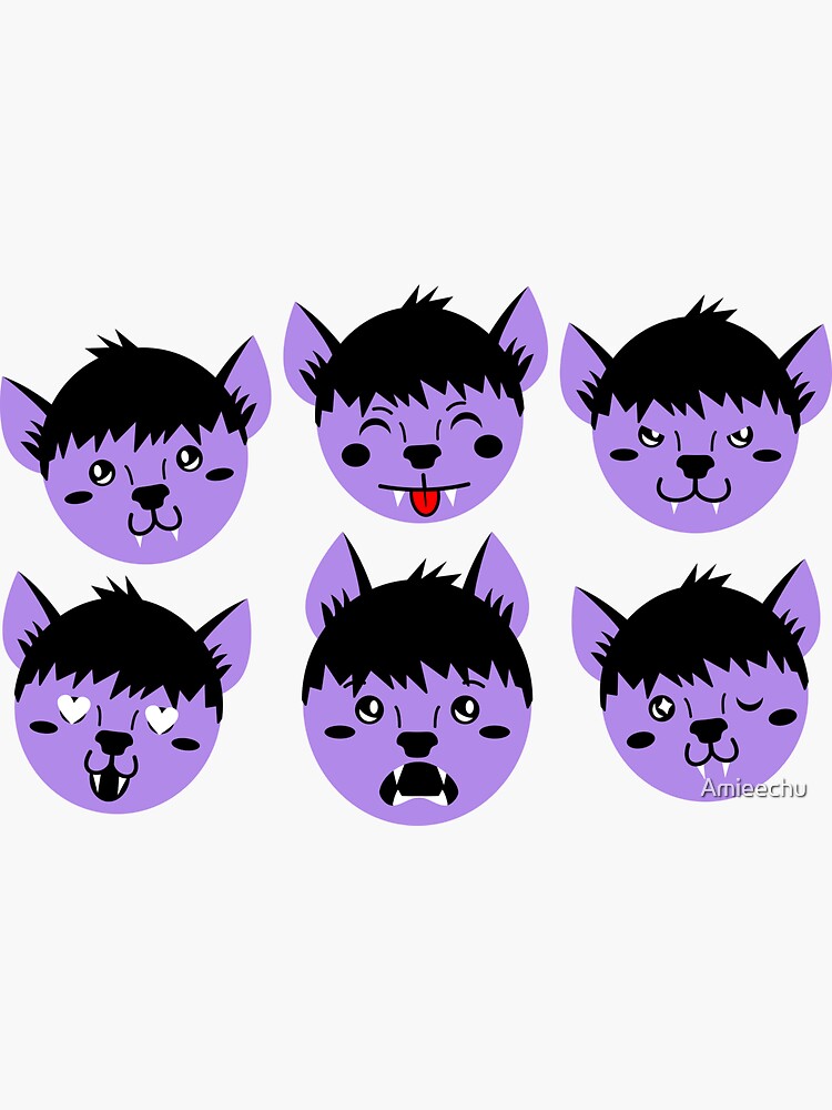"Lavender & Ocean Teal Cute Werewolf Faces Pattern" Sticker for Sale by ...