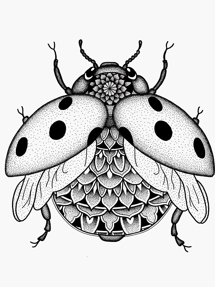 "A ladybug mandala in pen and ink dotwork." Sticker for Sale by René ...