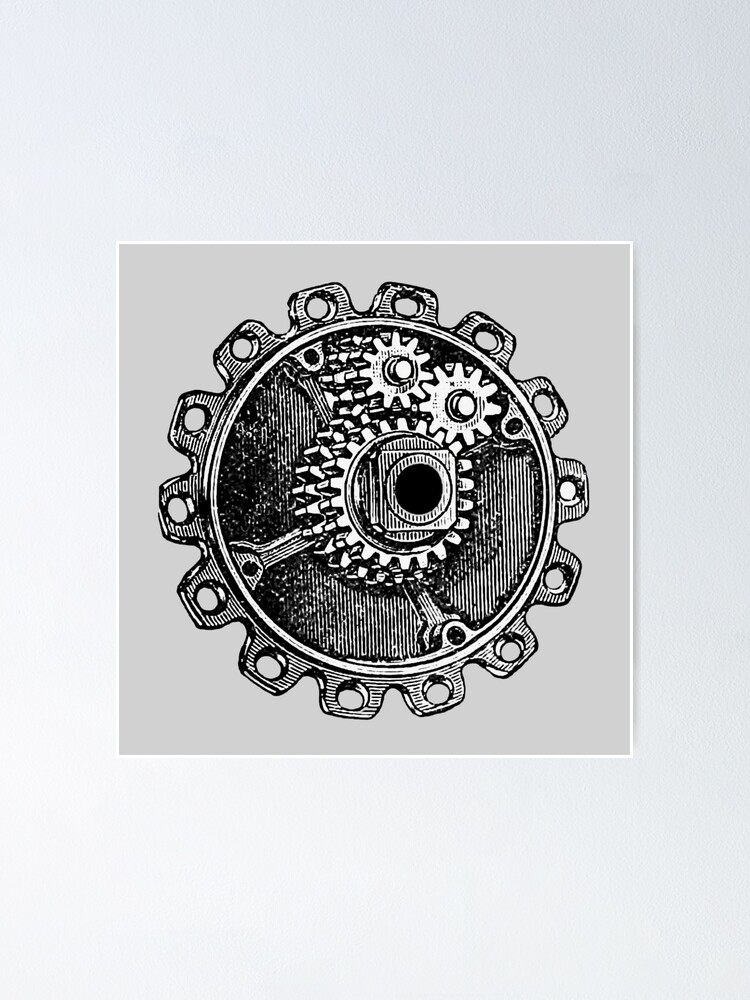 "Vintage Gear - Mechanical Engineering Black and White" Poster for Sale ...