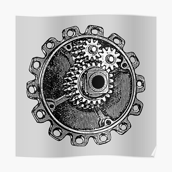 "Vintage Gear - Mechanical Engineering Black and White" Poster for Sale ...