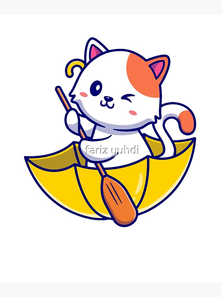"Cute cat rowing with umbrella boat cartoon" Poster for Sale by tato69 ...