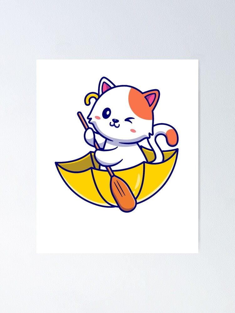 "Cute cat rowing with umbrella boat cartoon" Poster for Sale by tato69 ...