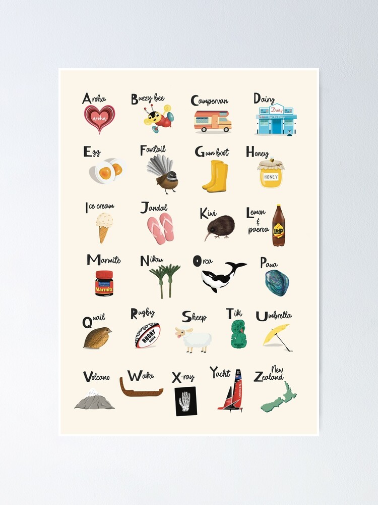 "Kiwiana ABC Poster " Poster for Sale by d00dlesbymel | Redbubble
