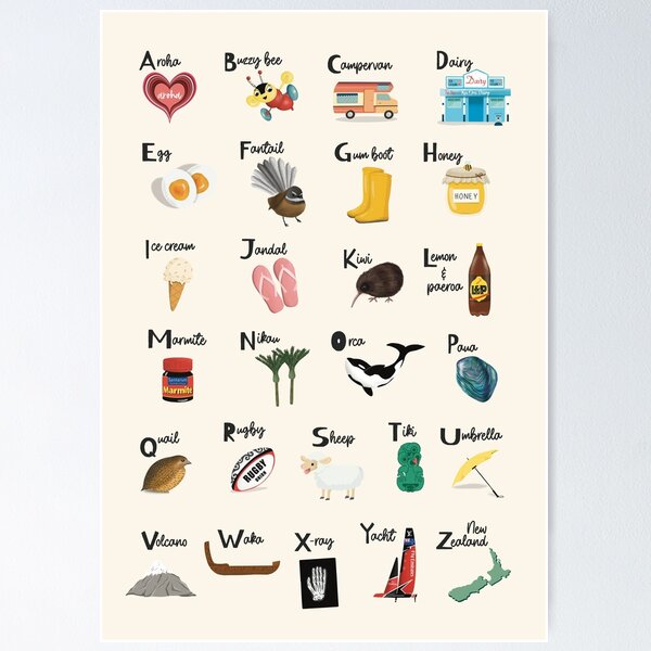 "Kiwiana ABC Poster " Poster for Sale by d00dlesbymel | Redbubble