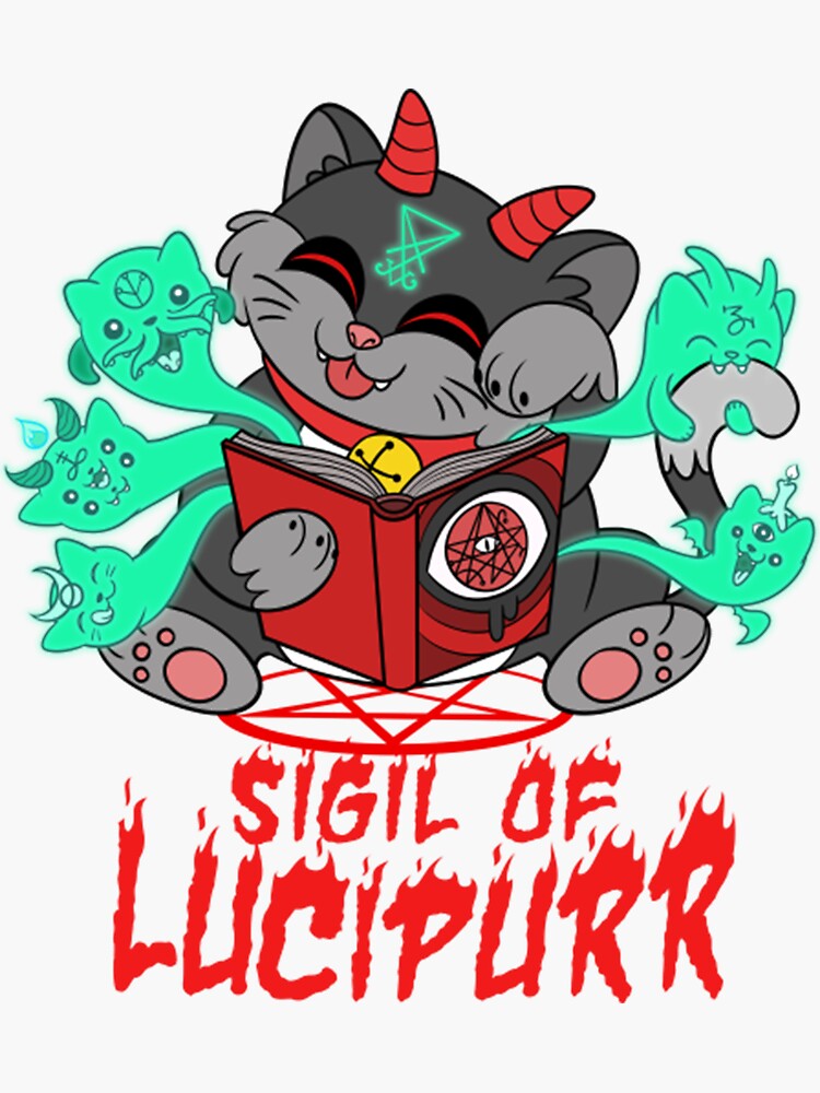 "Witchcraft Cute Satanic cat Sigil of Lucipurr Necronomicon " Sticker for Sale by Viviann109 ...