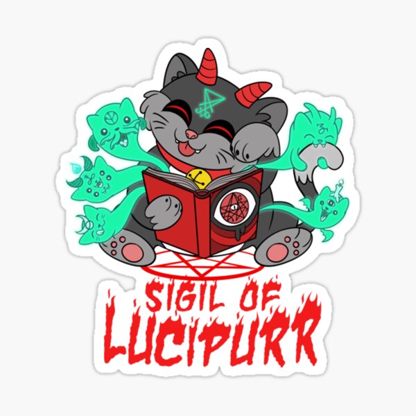 "Witchcraft Cute Satanic cat Sigil of Lucipurr Necronomicon " Sticker ...