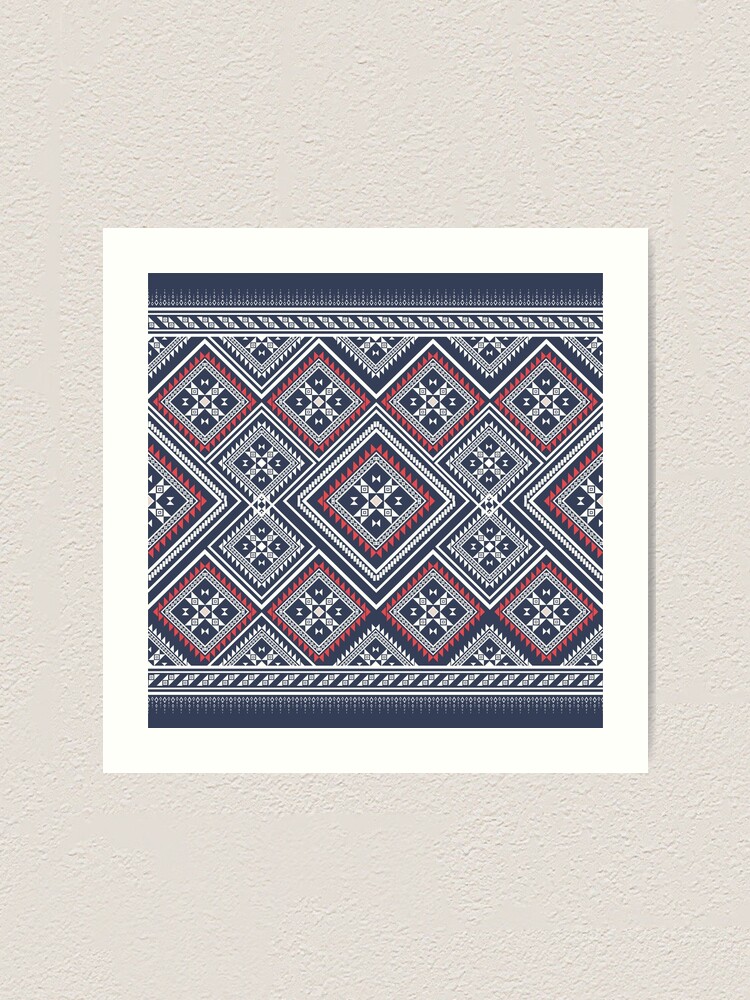 " Geometric ethnic texture embroidery triangle design for dark blue ...