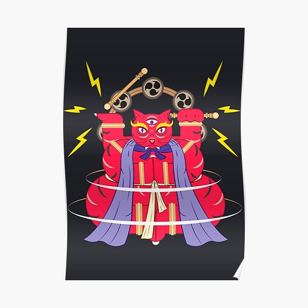 "Bakeneko Japanese Monster Cat with Raijin" Poster for Sale by ...