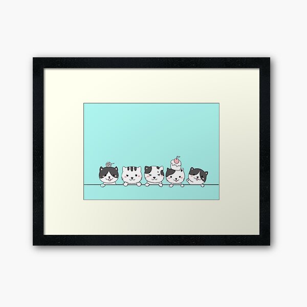"Happy Cute Kawaii Anime Cats in a Row" Framed Art Print for Sale by ...
