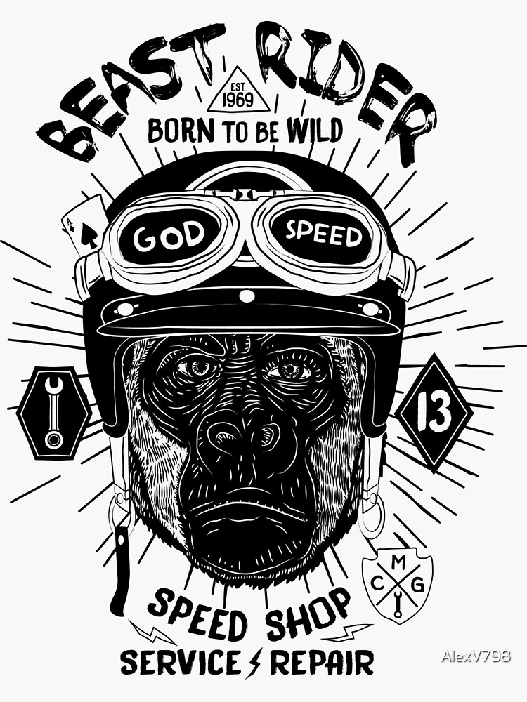 "Beast Rider Vintage Motorcycle Cafe Racer logo [Black]" Sticker for ...